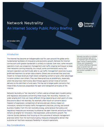 Policy Brief: Network Neutrality | Internet Society