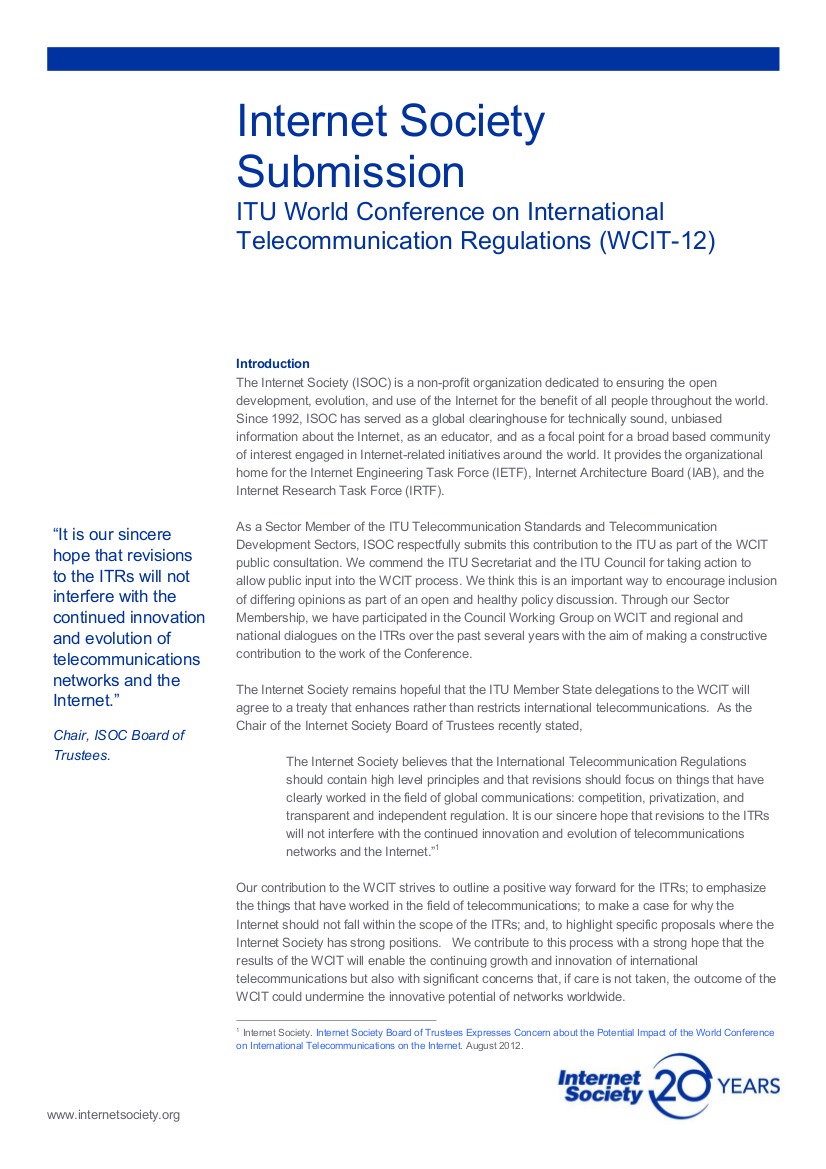 Internet Society Submission for the ITU World Conference on ...
