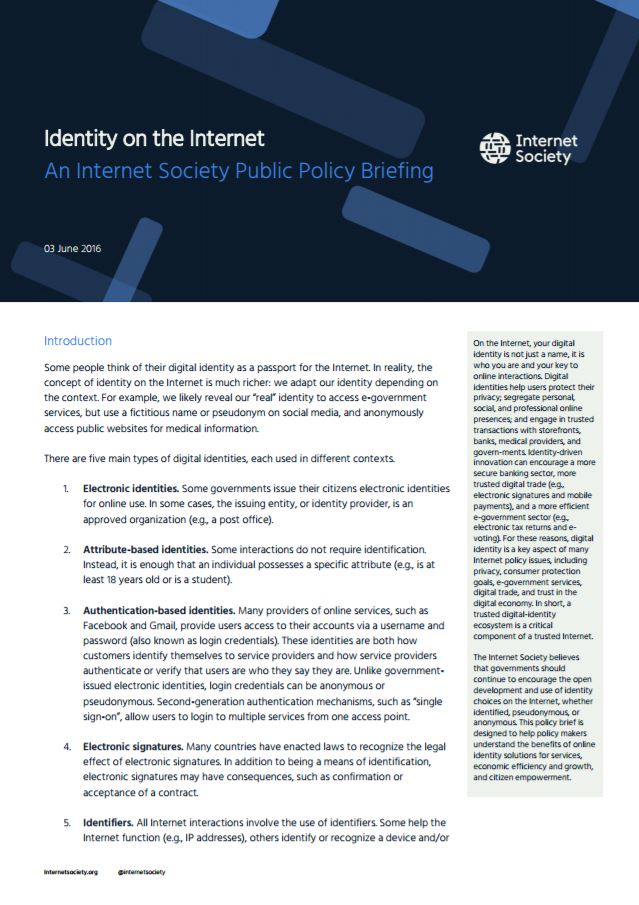 Policy Brief: Identity on the Internet | Internet Society