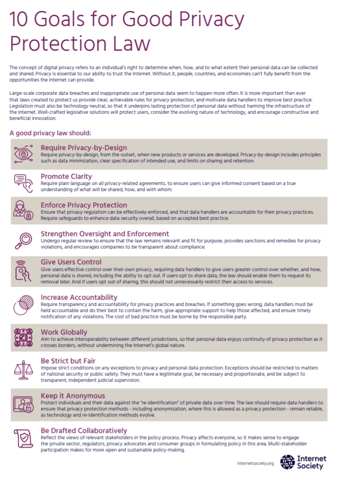 10 Goals for Good Privacy Protection Law | Internet Society